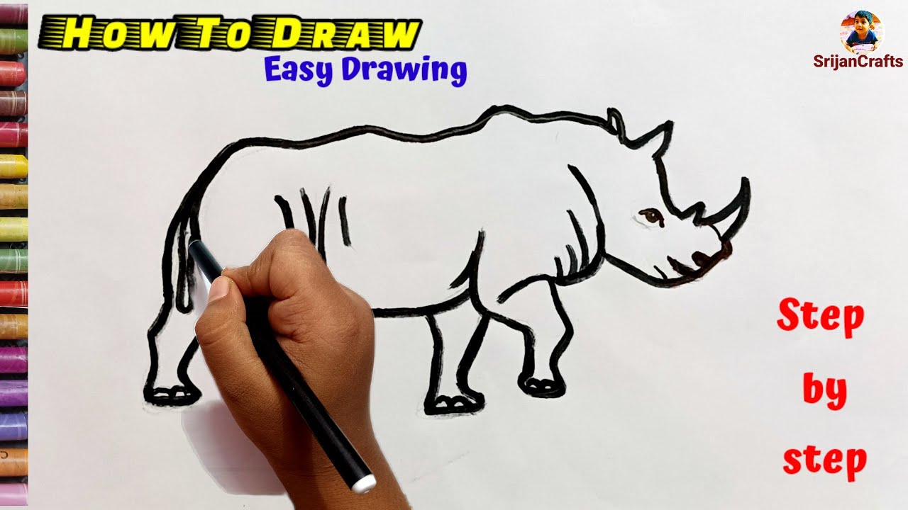 How to draw a Rhinoceros | art for kids | animal drawing | step by step ...