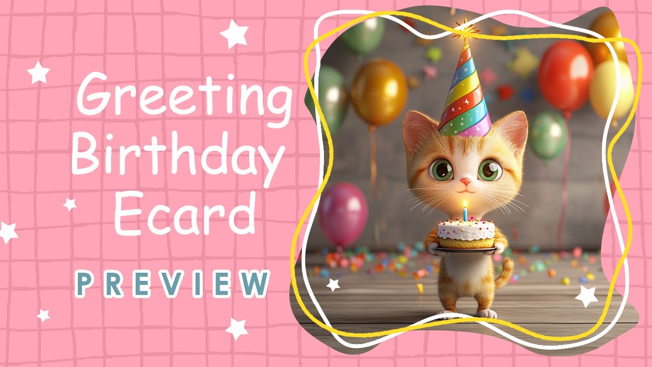 Animated Birthday Ecard with Cute Cat, Digital Greeting Card | Instant ...