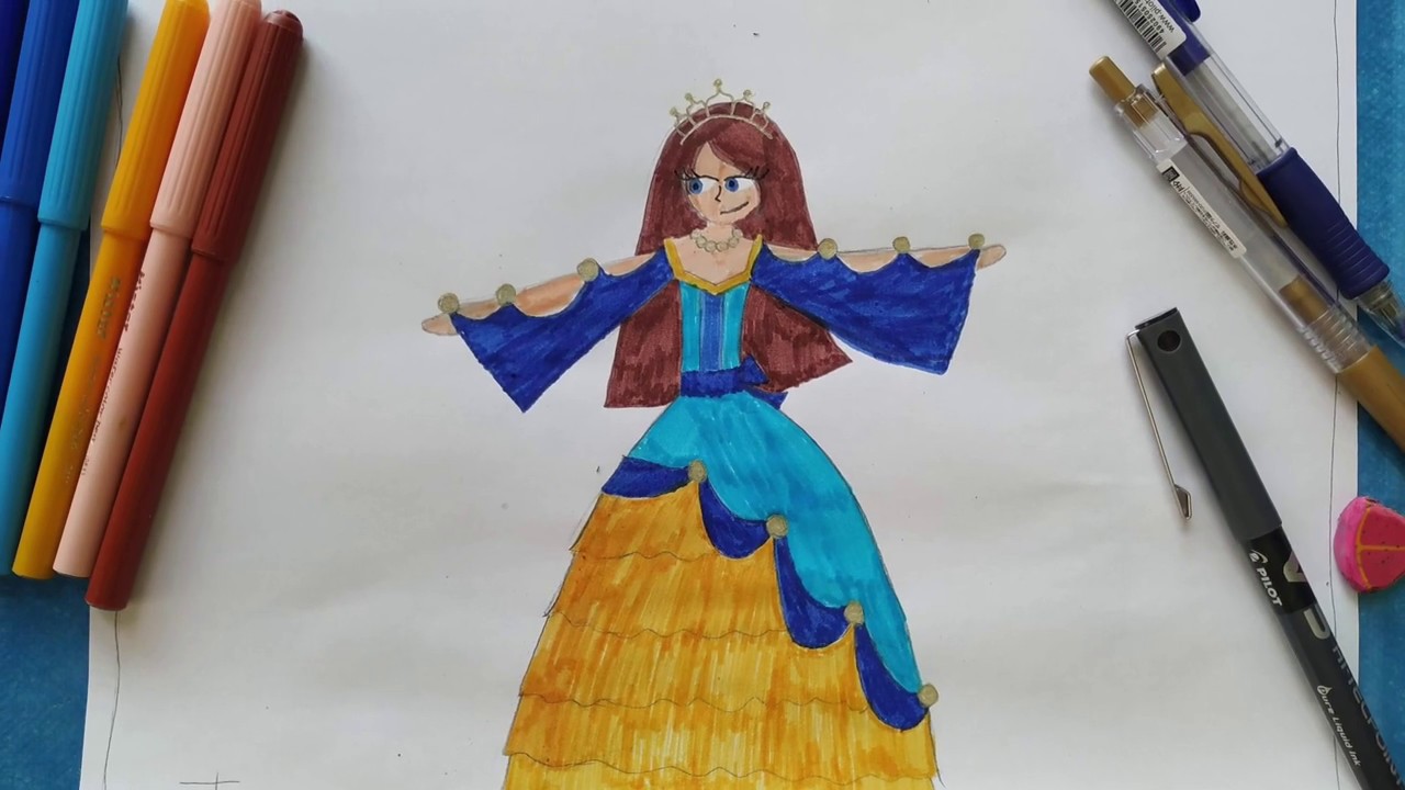 How to draw a princess dress step by step easy | drawing and painting ...