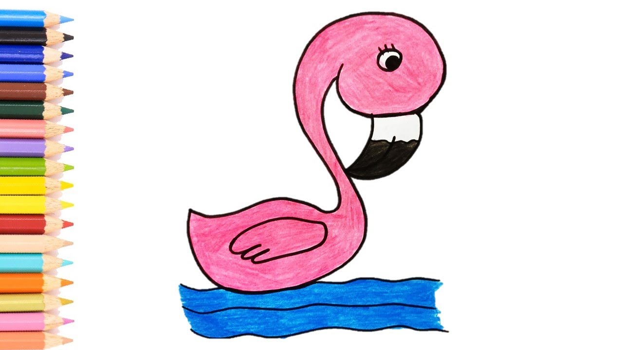 Flamingo drawing | Simple drawing tutorial | Bird drawing for kids ...