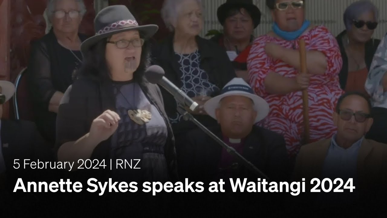 Annette Sykes speaks at Pōwhiri for the Government at Waitangi | 05 ...