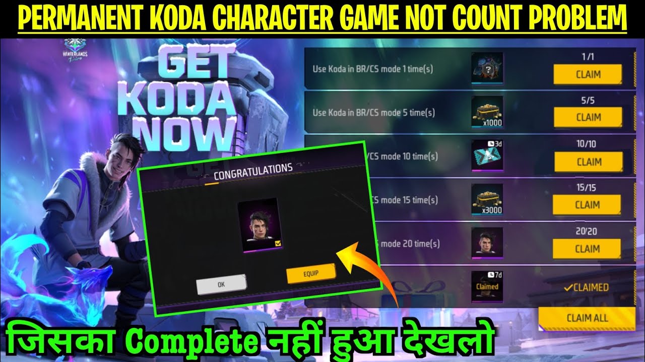 Koda Character Mission Not Count Problem | Permanent Koda Character ...
