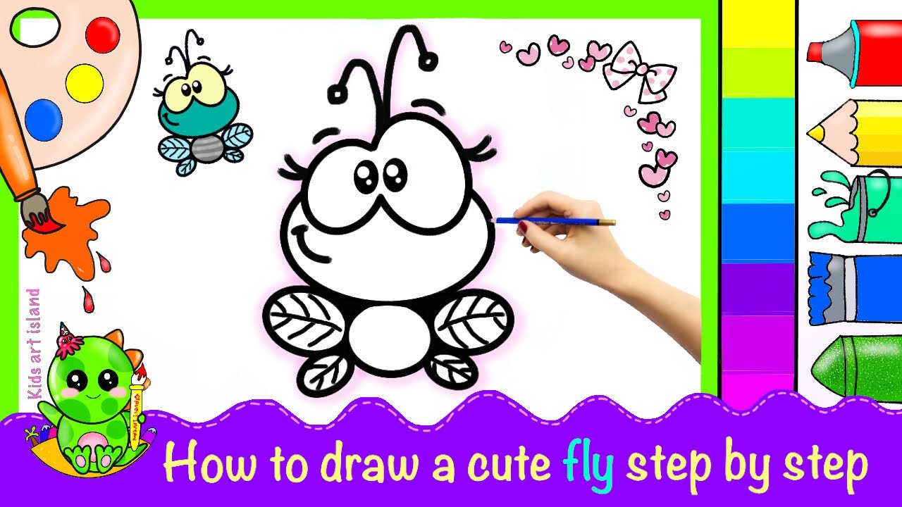 How to daw a cute fly step by step easily|drawing and coloring a little ...