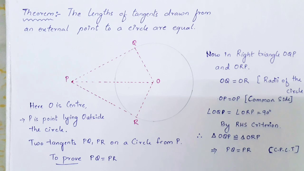 Theorem : To prove that tangents drawn from external point are equal ...