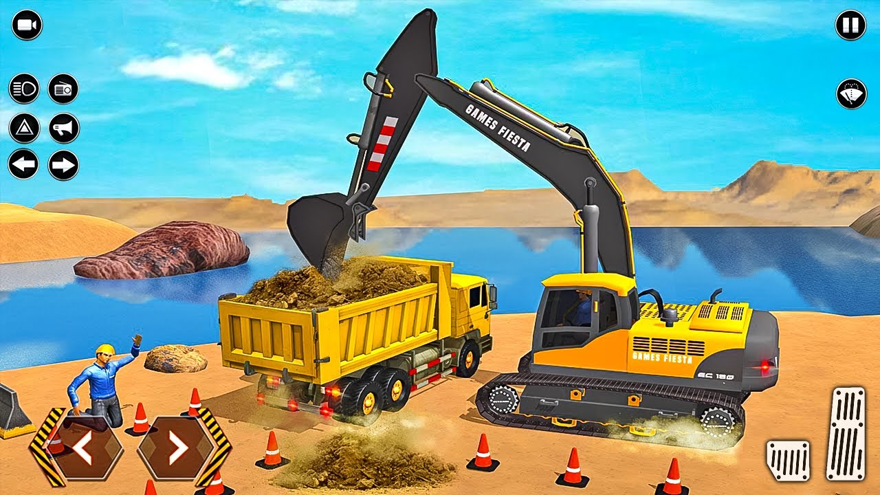 Hydraulic Excavator Loading Sand into Dump Truck - Quarry Site ...