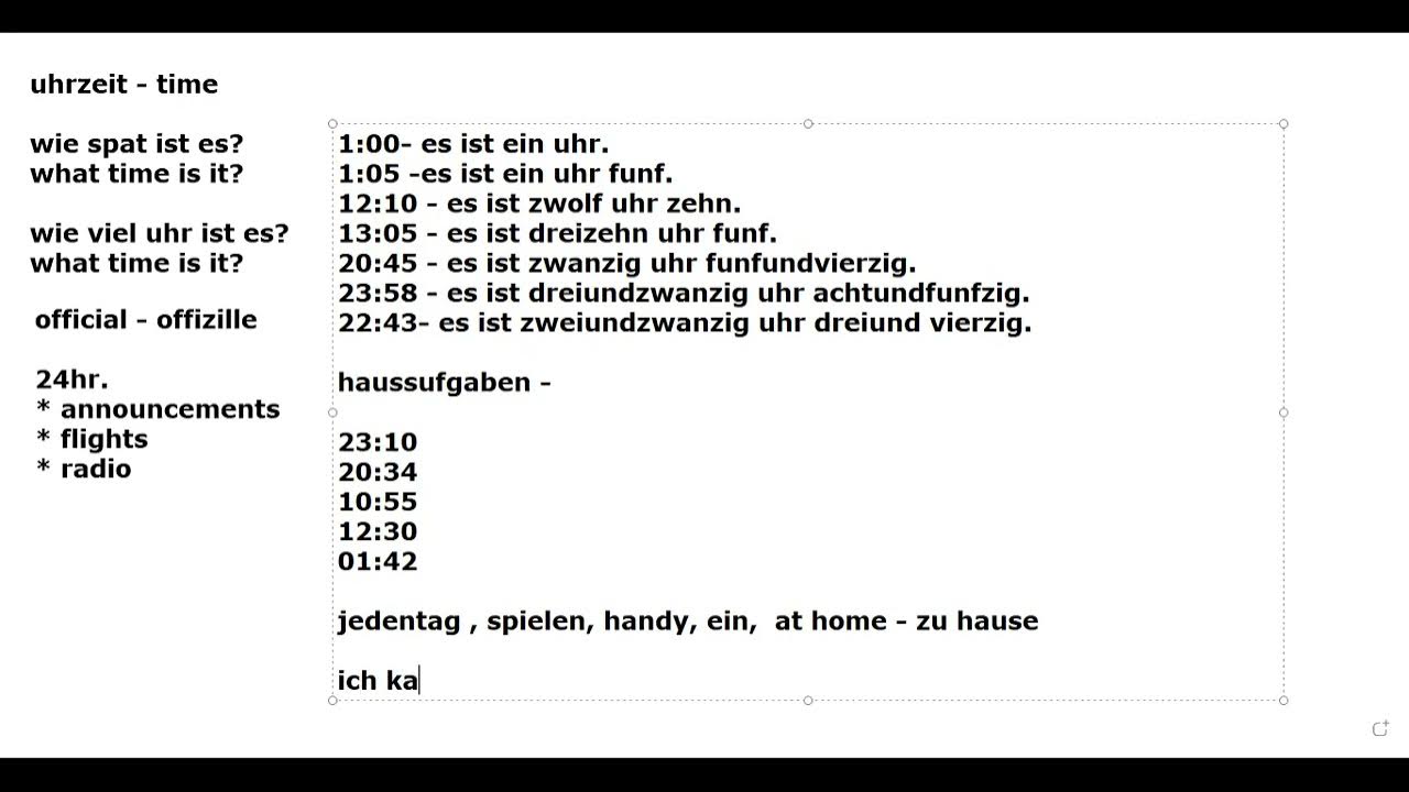 Uhrzeiten Timings / complete video / German Timings / Deutsch Uhrzeit ...