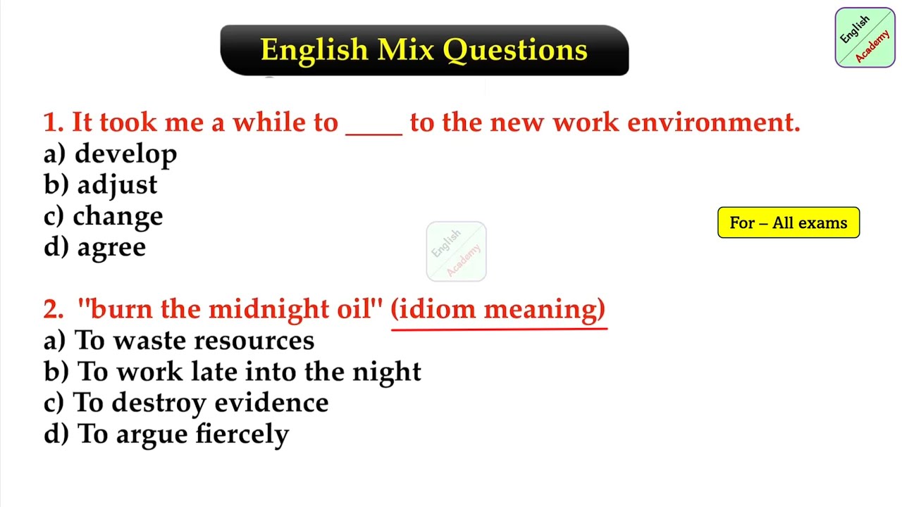 English Mix Questions set-36 for- All Exams #englishacademybydeepakkr ...