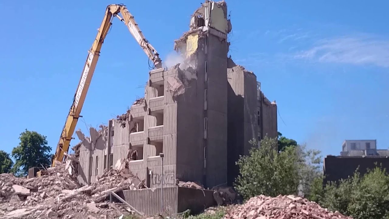 Last part of the tower to be demolished dri derby - YouTube