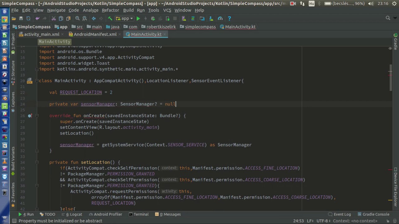 Android Kotlin Usage Tutorial 086 Compass With Gps Location Part 2 Youtube