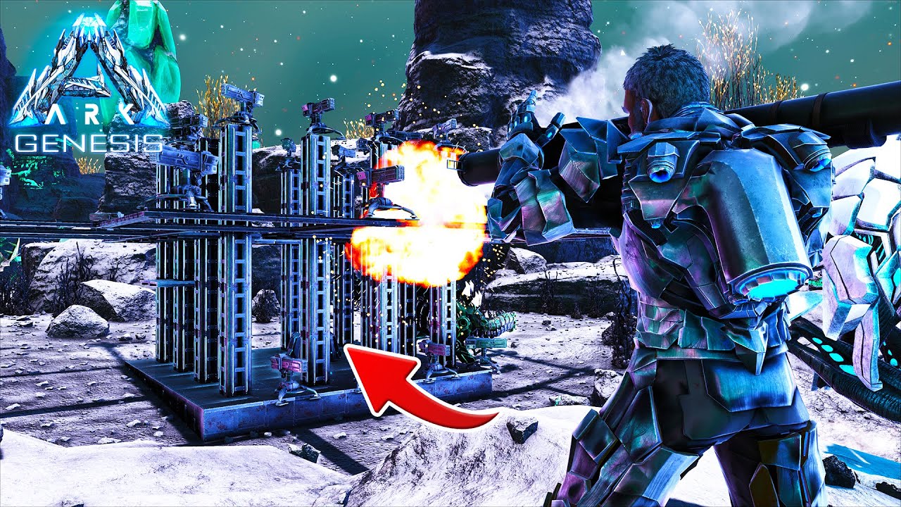 IK VECHT TERUG EN BLAAS DE TURRET BASE OP IN ARK GENESIS!! - YouTube