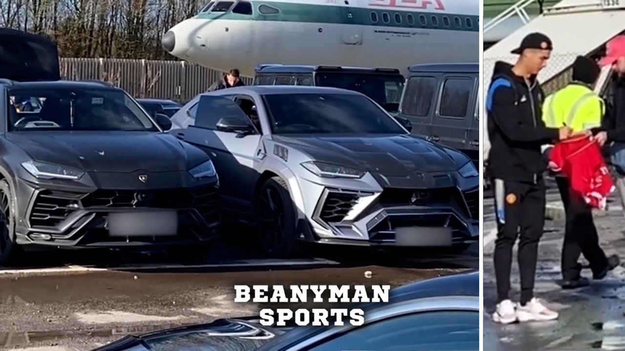 Manchester United squad arrive at airport in their INSANE car ...