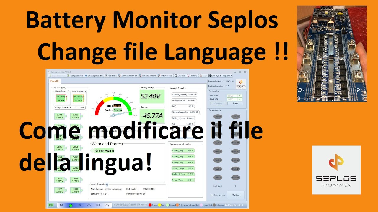 "Battery monitor" BMS SEPLOS come modificare la lingua delle etichette/ How to modify the text ...