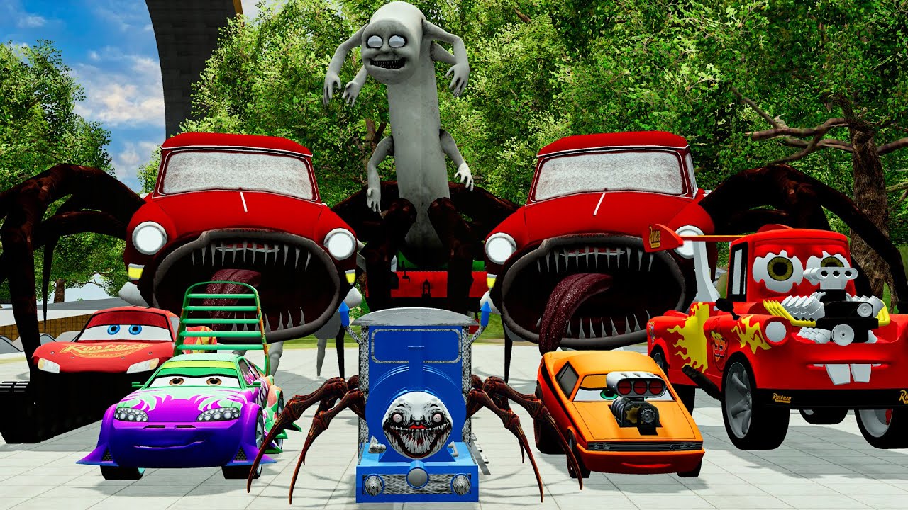 Big & Small Cars Downhill Madness with NEW COO-COO CAR EATER & SCARY ...