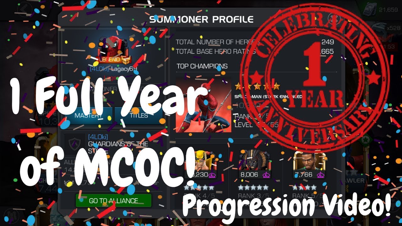 1 Full Year Of MCOC! Progression Video! Account Overview! Marvel ...