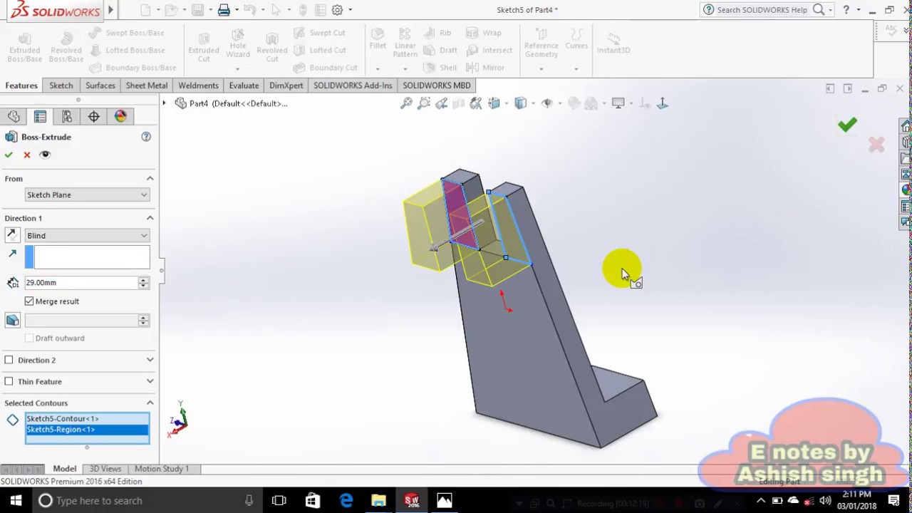 Solidwork Tutorial 14 : Extrude boss\Extrude cut Command , part design-2 - YouTube