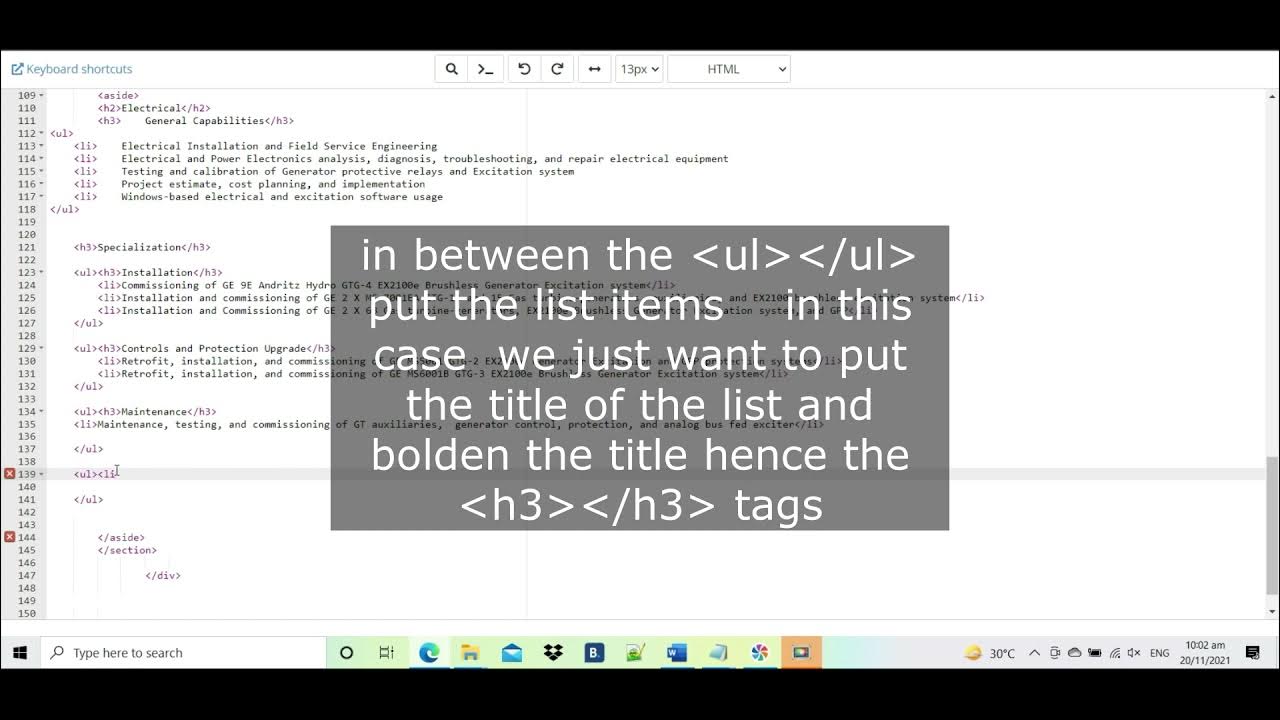 Website project video # 1 : How to add list items - YouTube