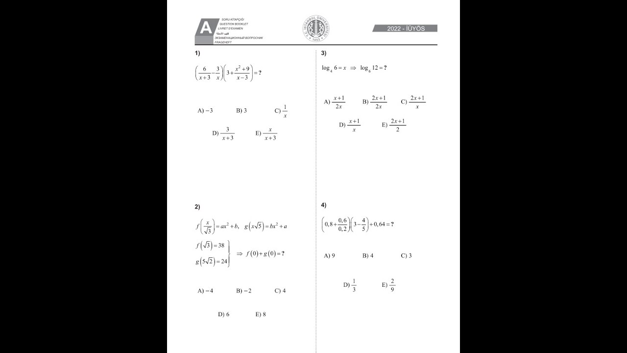 YÖS Test Preparation (Part-1) with solutions, Past Papers for Turkish ...