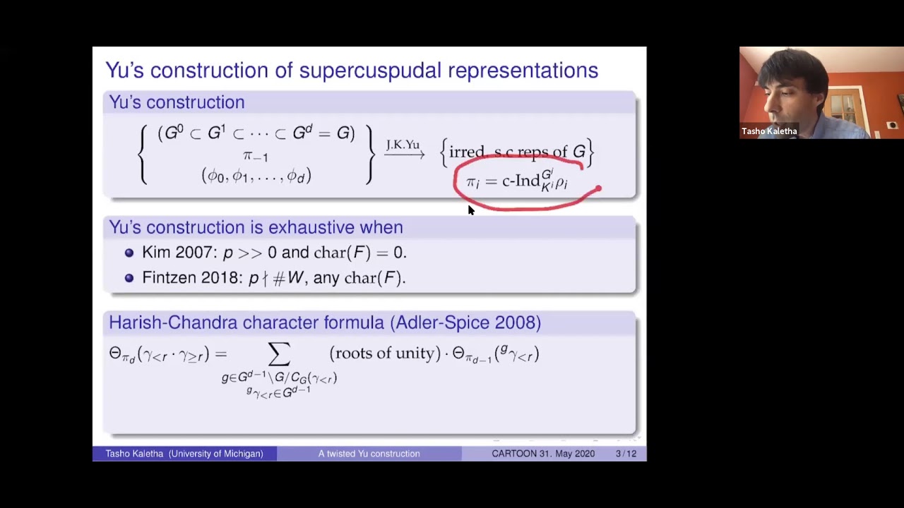 Tasho Kaletha - A twisted Yu construction and Harish-Chandra characters ...