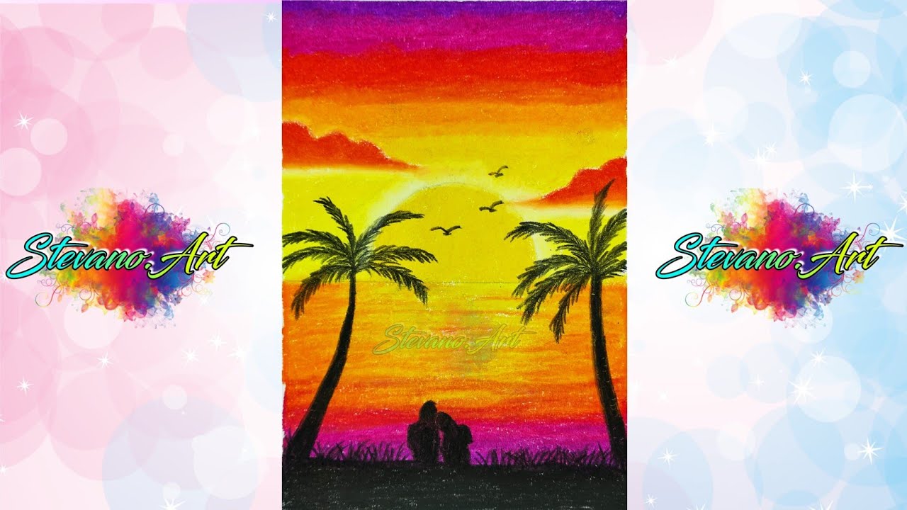 CARA MENGGAMBAR DAN MEWARNAI GRADASI || SUNSET PANTAI VALENTINE - YouTube