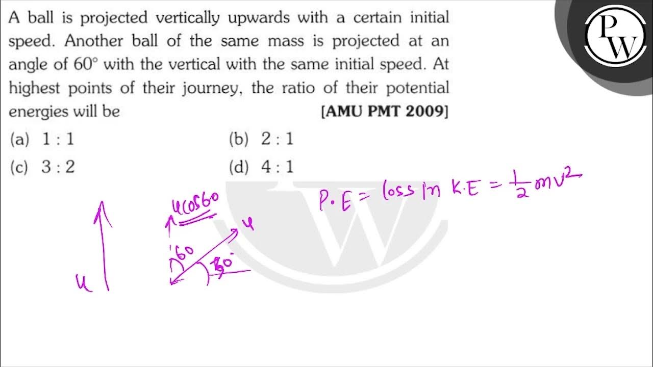 A ball is projected vertically upwards with a certain initial speed. Another ball of the same ma ...
