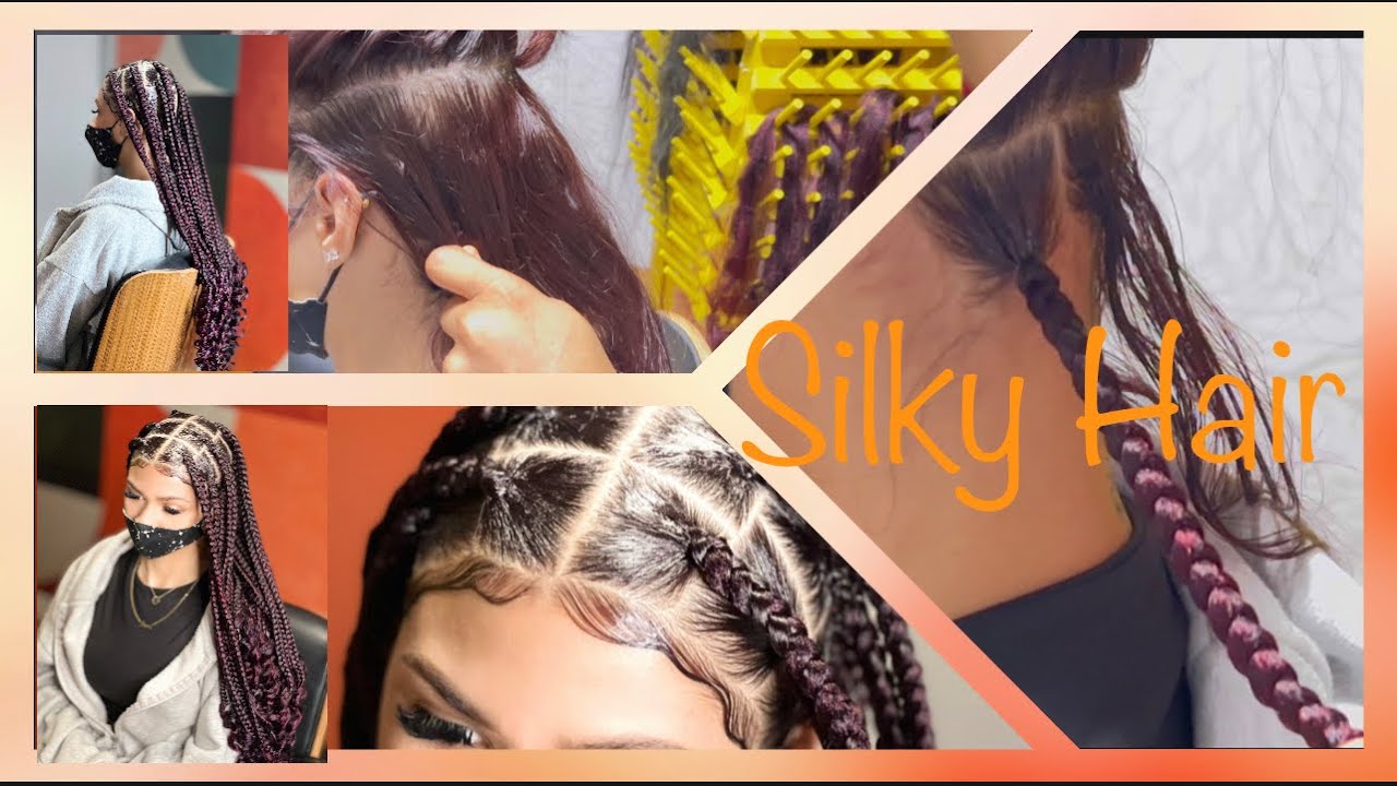 How to braid fine|silky|straight|Slippery natural hair| Burgundy braids ...