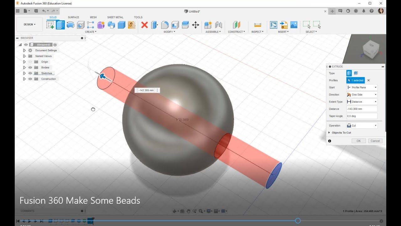 Fusion 360: Solids, Hole, Sketch - YouTube