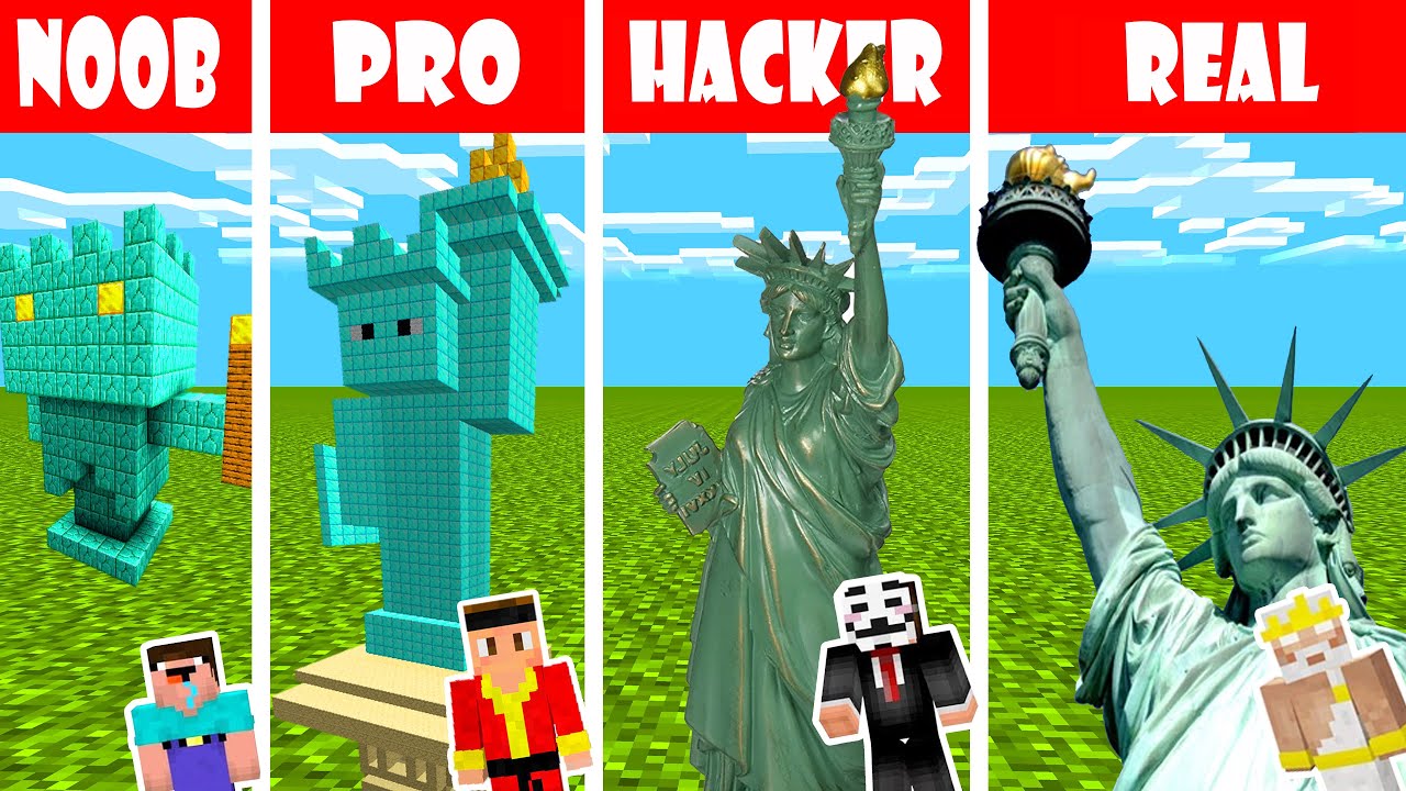 Minecraft NOOB | PRO | HACKER: STATUE of LIBERTY SECURITY HOUSE BUILD ...