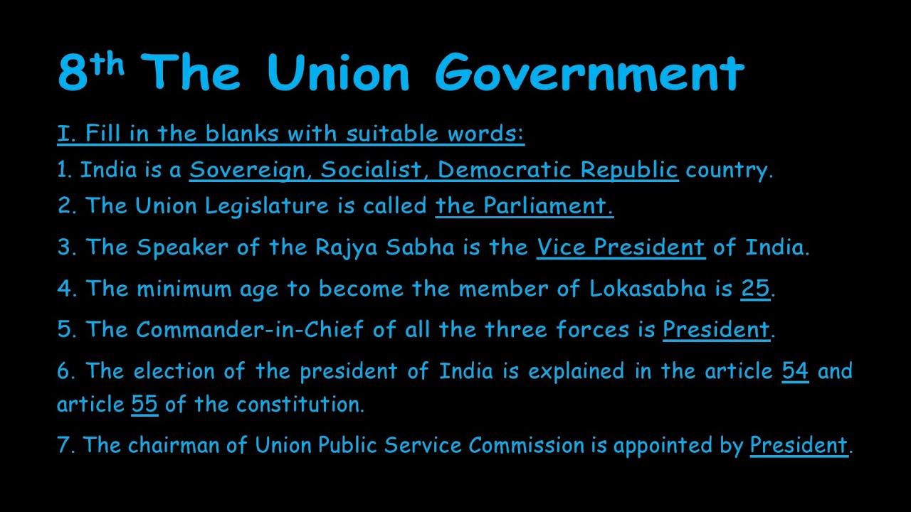 Class 8 The Union Government | Class 8 | Classwork | Notes - YouTube