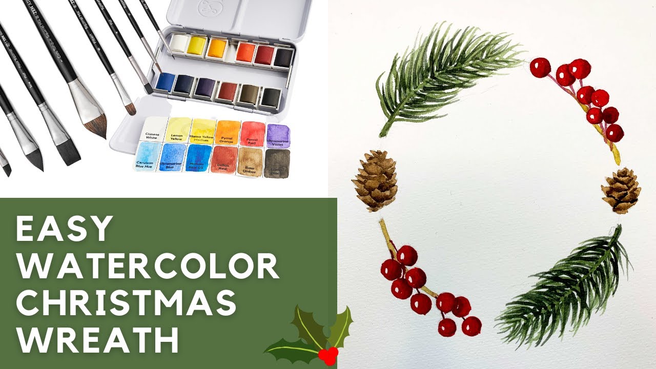 Easy Watercolor Christmas Wreath | Winter Wreath Watercolor Tutorial 🎄 ...