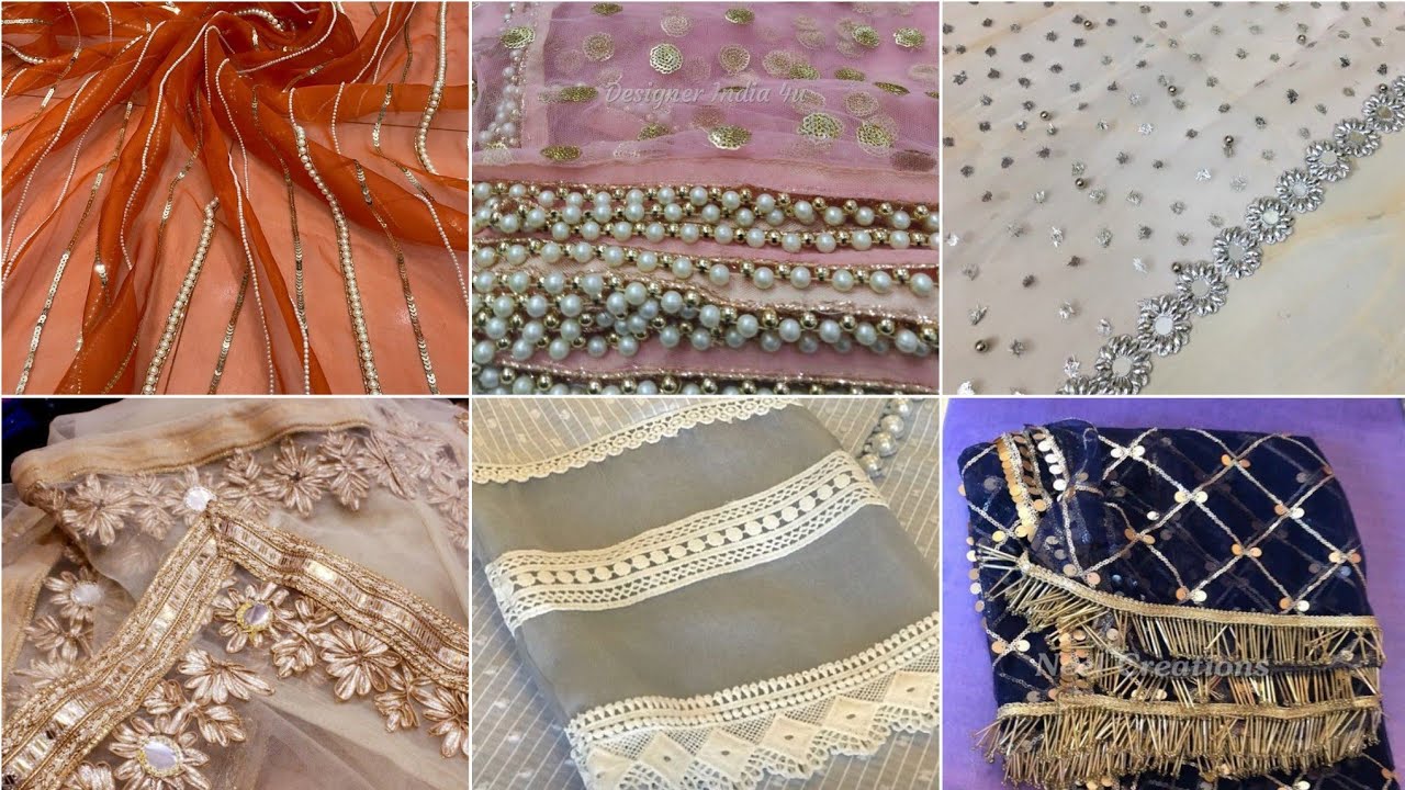 Dupatta Designing Ideas | Dupatta Design with laces | Fancy Dupatta ...