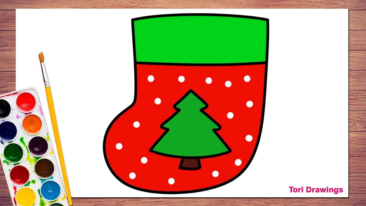 Christmas Socks with X-mas Tree Drawing easy for kids | Christmas ...