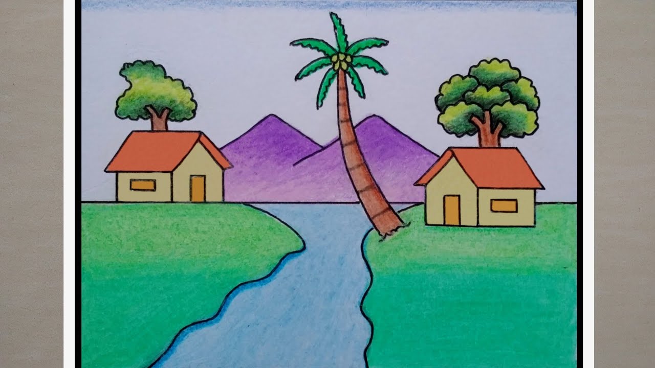 Scenery drawing color || drawing step by step || scenery drawing easy ...