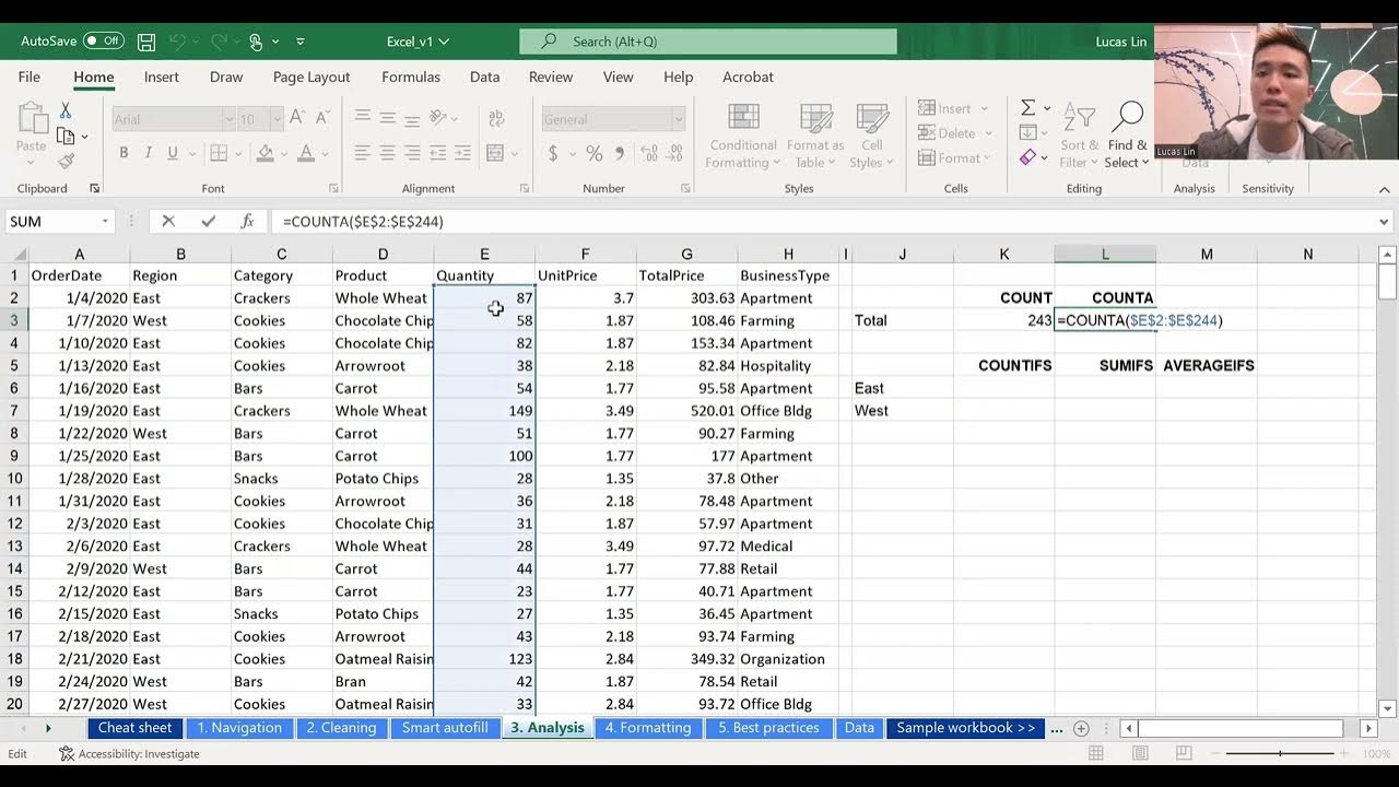 Excel for data analysis: COUNT, COUNTA, COUNTIFS - YouTube