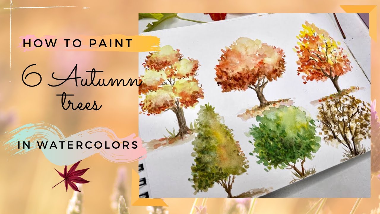 Easy Autumn trees Watercolor tutorial - YouTube