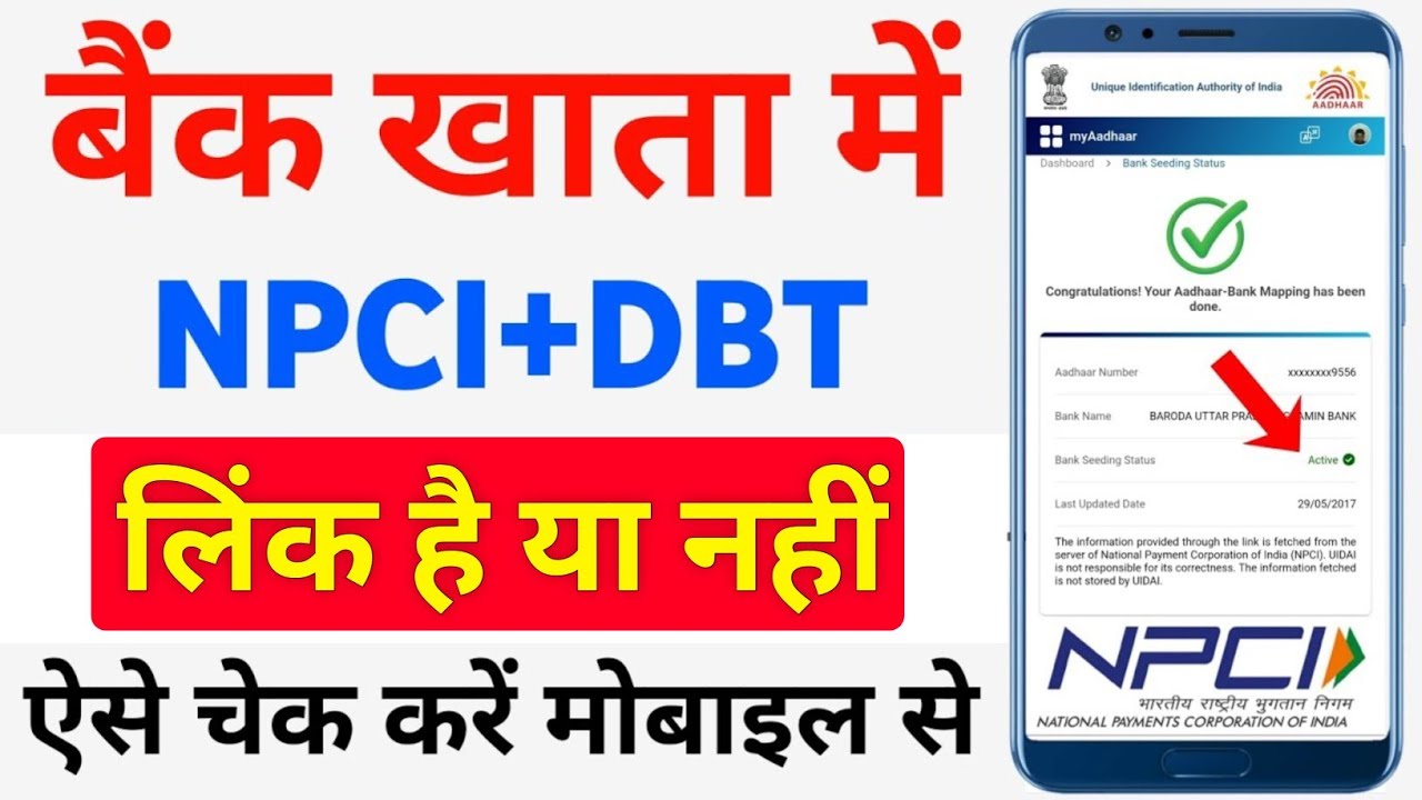 NPCI Link To Bank Account Aadhar Bank Link Status Check DBT NPCI