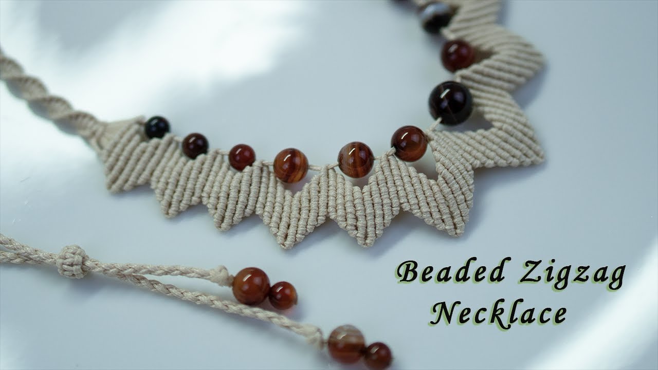 Macrame tutorial - Beaded Zigzag Macrame NecklaceTutorial - in Boho Style - YouTube