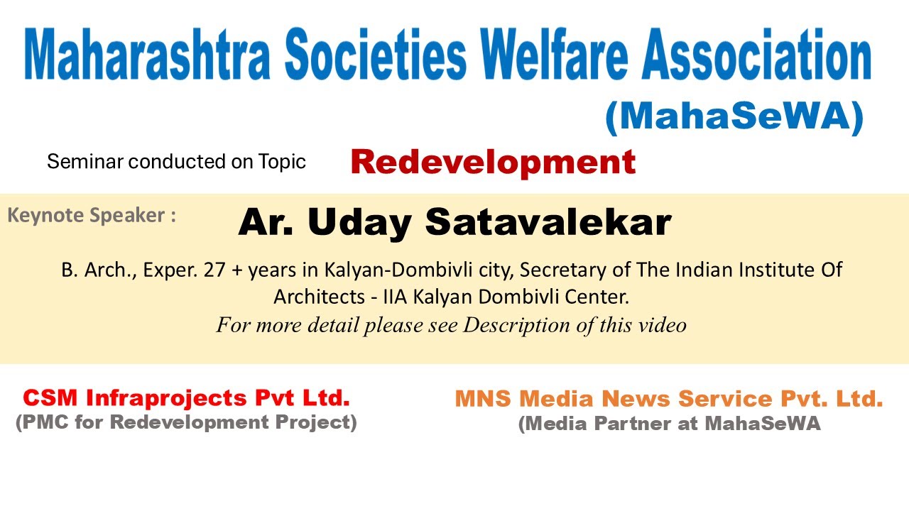 Seminar on Redevelopment PMC Ar Uday S. Imp. of Feasibility Report @mahasewa01@PMC_Redevelopment ...