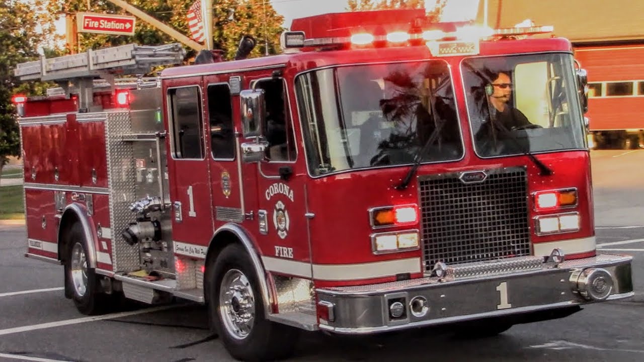 (Air Horn) Corona Fire Dept. Engine 1 & AMR Responding - YouTube