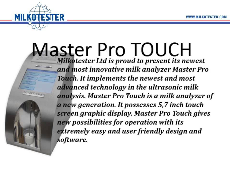 Ultrasonic Milk analyzer Master Pro Touch MILKOTESTER LTD - YouTube