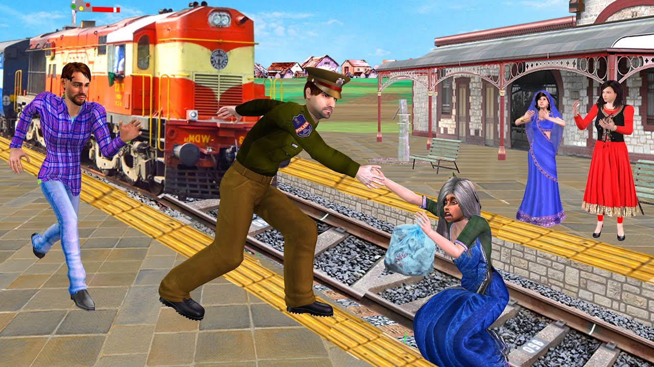 ट्रेन बचाव पुलिस Train Rescue Police Beggar Comedy Video Moral Stories ...