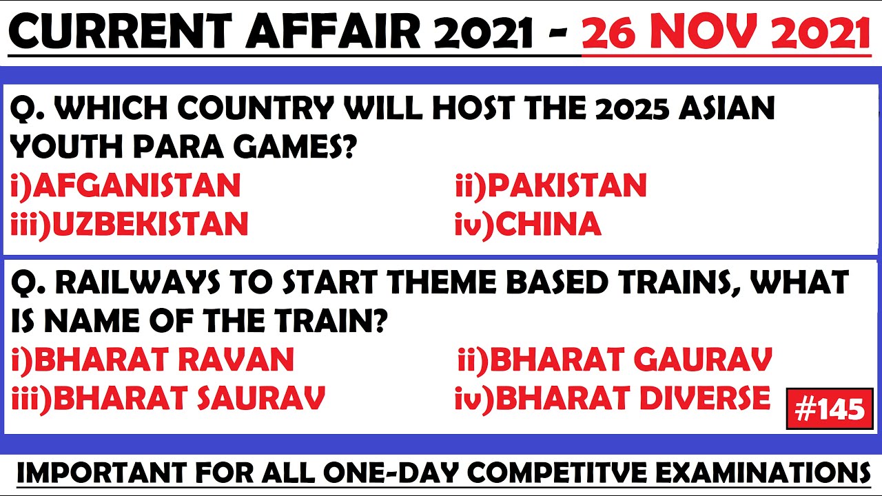 26 Nov 2021 Current Affairs Questions | India & World Current Affairs ...
