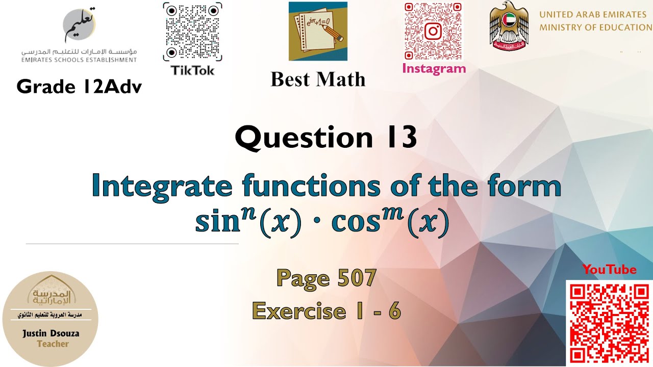 Integrate functions of the form sin^n x cos^m x | Q13 P1 | 12A | EoT3 ...