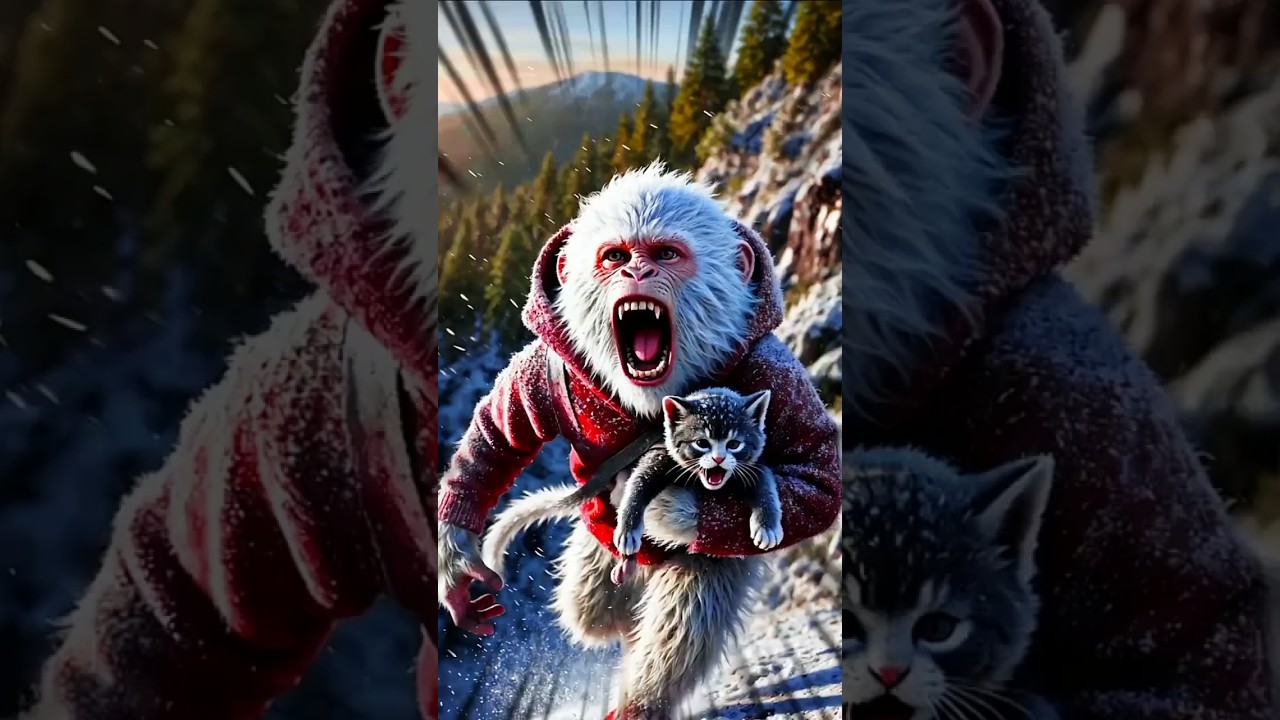 Cats and monkeys and dire bears 😱 #shorts #trending #sadcat @SmolKitten ...