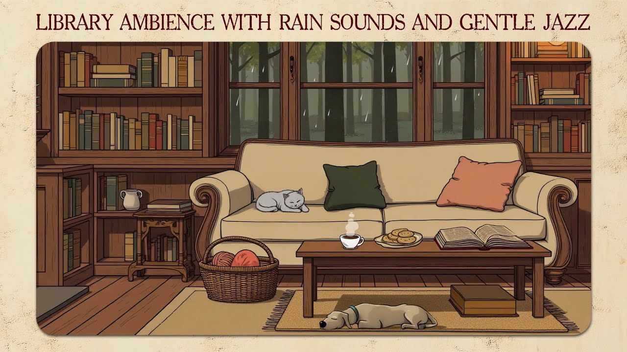 Soothing Jazz Tunes ~ Library Ambience with Rain Sounds and Gentle Jazz ...