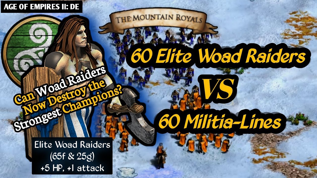 AOE II: DE | Elite Woad Raiders vs Militia-Lines (Equal Numbers) | Woad ...