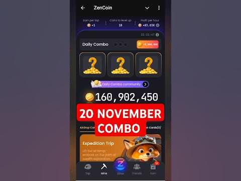 Zen coin daily combo Today 20 November | Zen coin combo cards #zencoin #combo - YouTube