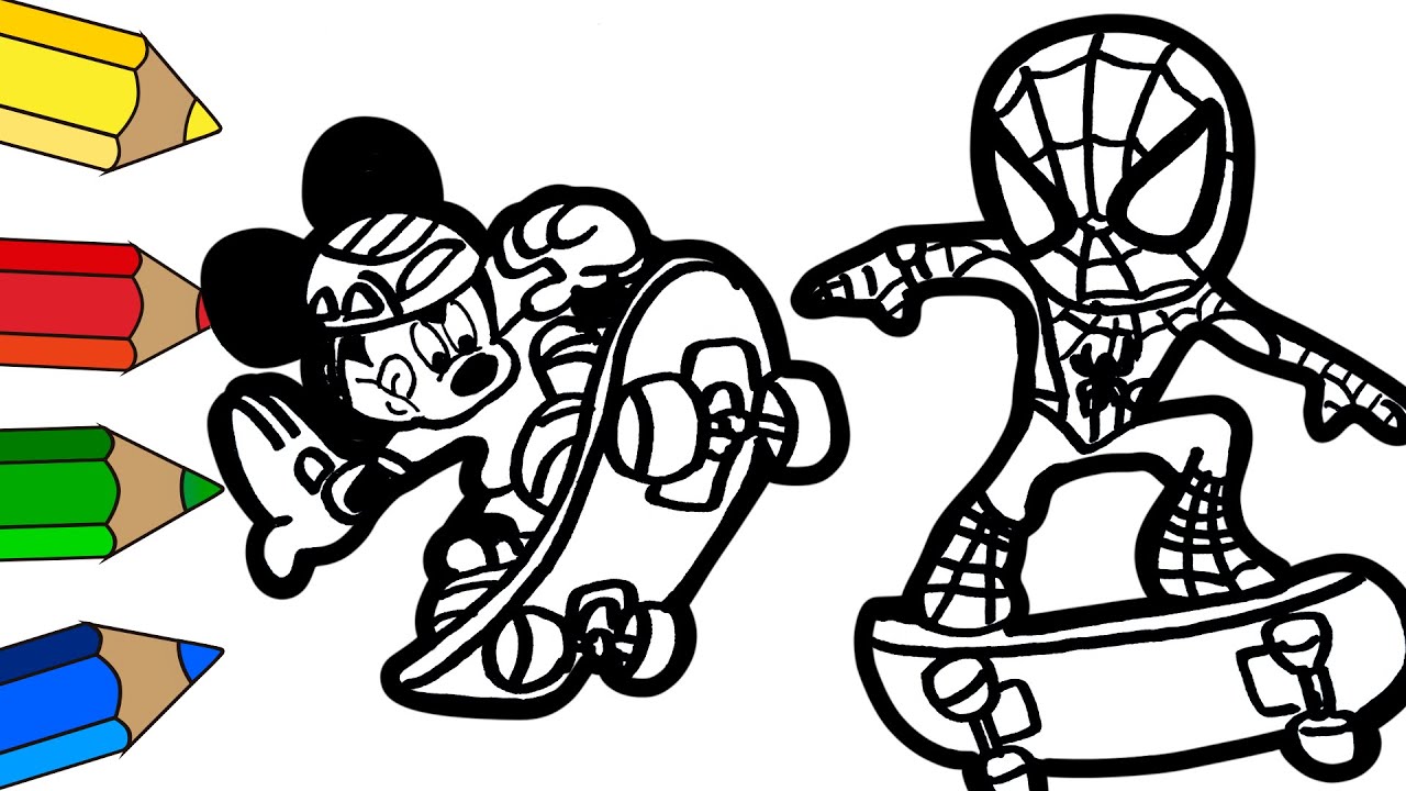 Drawing Marvel's Spidey and Mickey mouse RACE Skateboard 🛹How to Draw ...