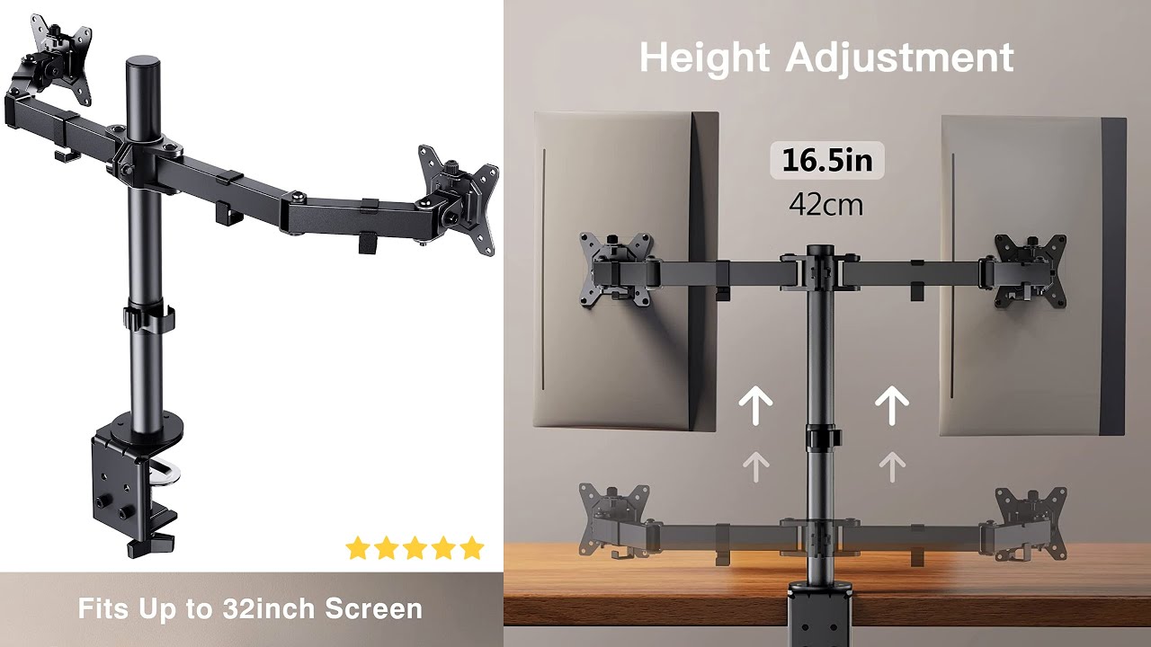 Ergear Dual Monitor Stand for 13 to 32inch, Heavy Duty Fully Adjustable ...