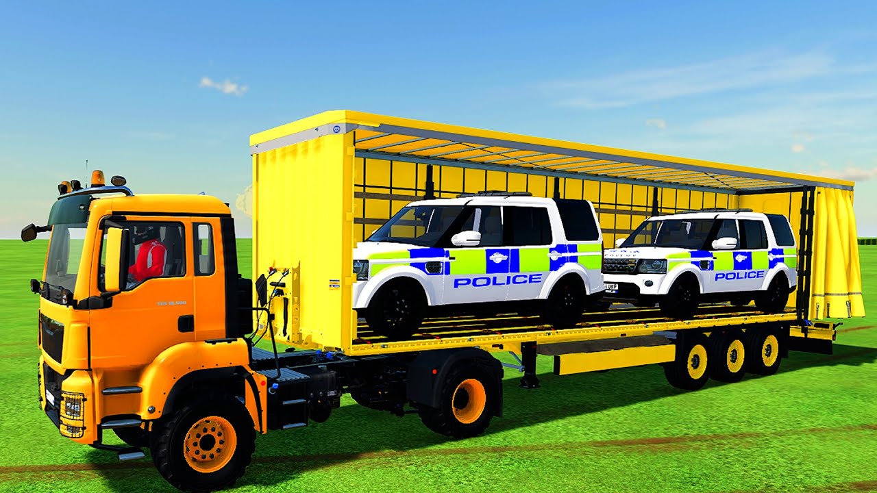 POLICE OF COLORS ! TRANSPORTING POLICE CARS WITH MAN TRUCK - Farming ...