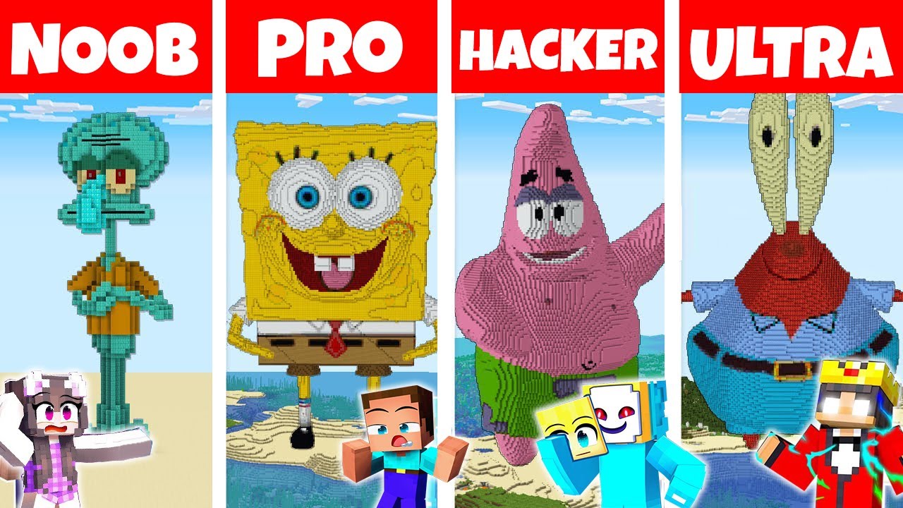 Minecraft NOOB vs PRO vs HACKER: SICHERSTER SPONGEBOB BAU CHALLENGE ⛏ ...